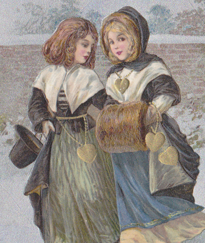 A Token Of Love- 1910s Antique Postcard- Pilgrim Romance- Edwardian Va ...