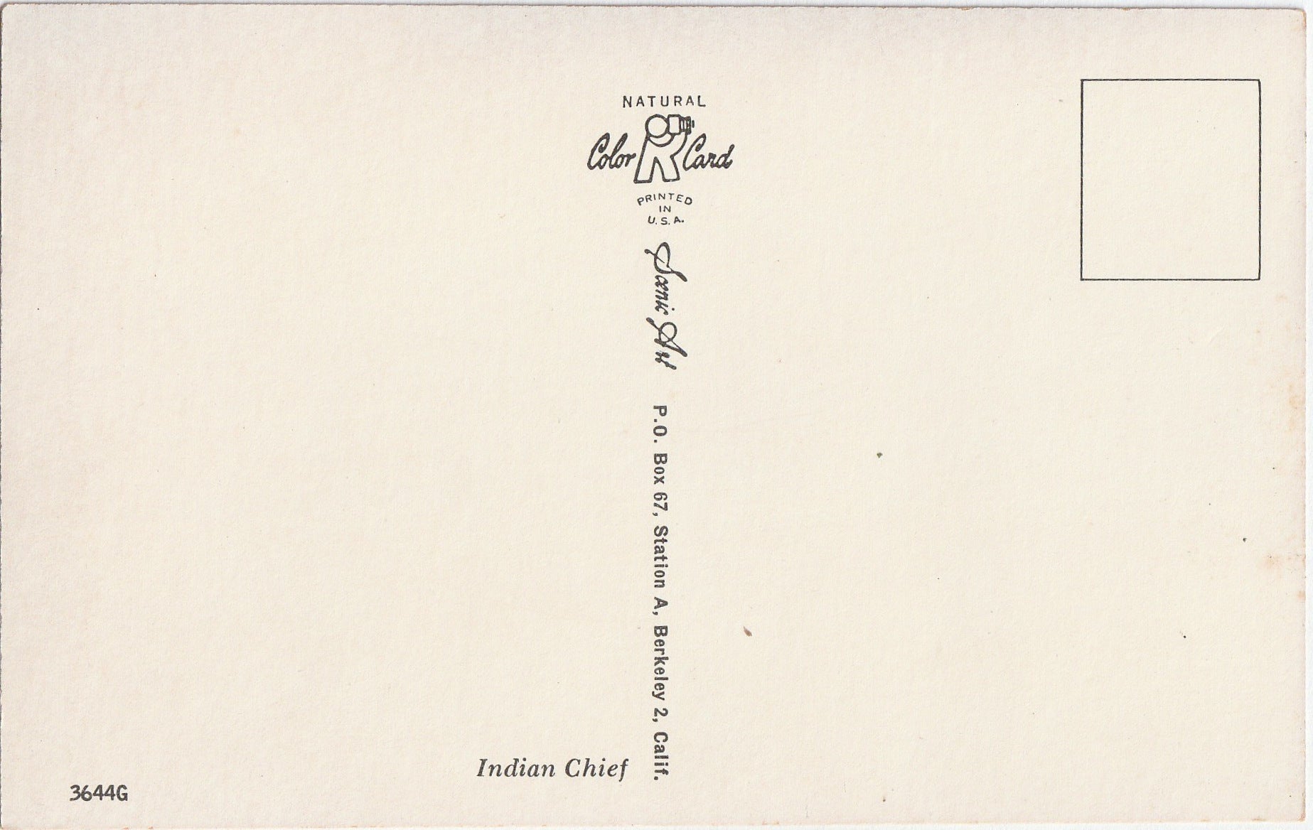 Indian Chief - Postcard, c. 1950s – Ephemera Obscura Collection