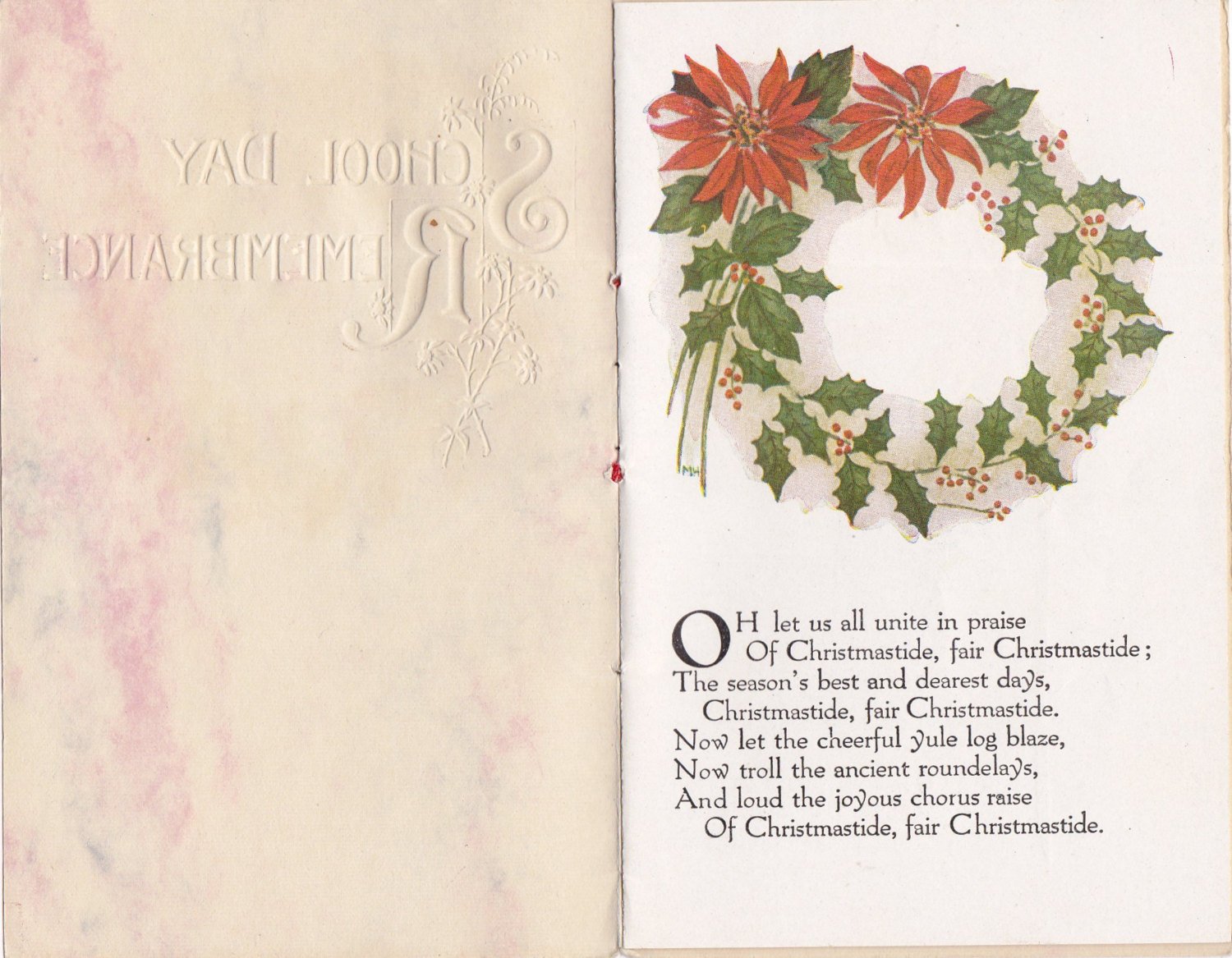 Christmastide- 1910s Antique Card- School Day Remembrance- Edwardian C ...