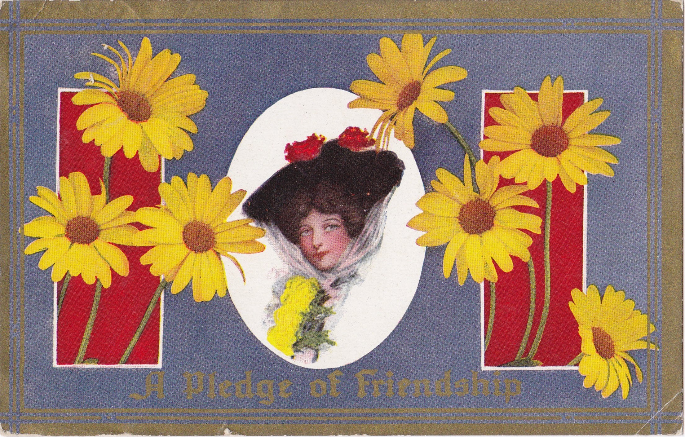 Pledge of Friendship- 1910s Antique Postcard- Edwardian Friends- Yello ...